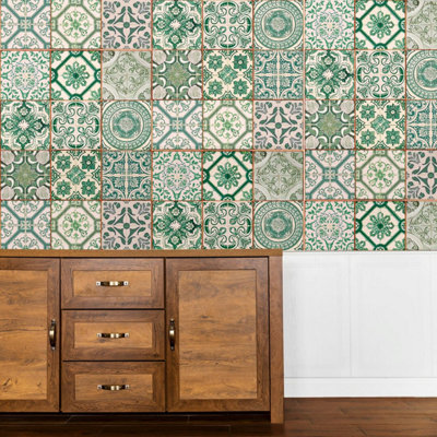 Walplus 24Pcs Light Green Vintage Azulejo Peel and Stick Wall Tiles ...