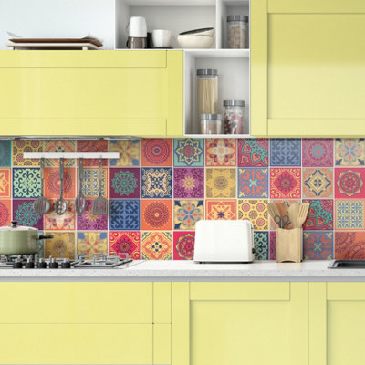 Walplus 48Pcs Tera Mandala Mediterranean Peel and Stick 3D Wall Tiles ...