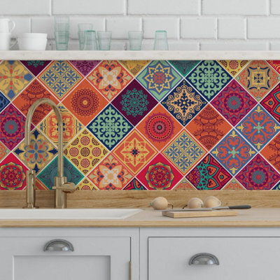 Walplus 48Pcs Tera Mandala Mediterranean Peel and Stick 3D Wall Tiles ...