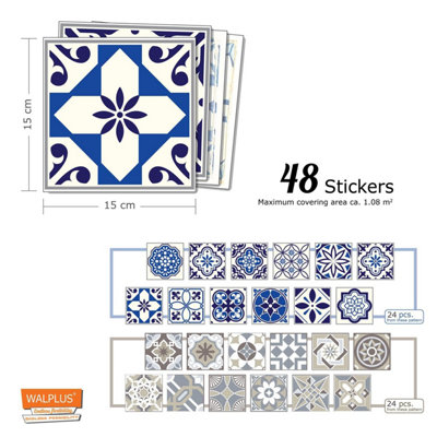 Walplus Anchor Blue and Grey Combo Mix Tile Stickers