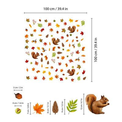 Walplus Autumn Leaves With Squirrel Window Clings - Double-Sided Fall ...