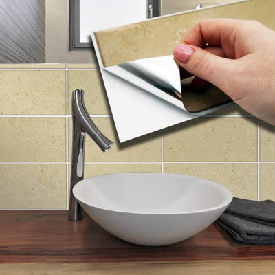 Walplus Beige Travertine Tile Stickers 2D Multipack 48Pcs | DIY at B&Q