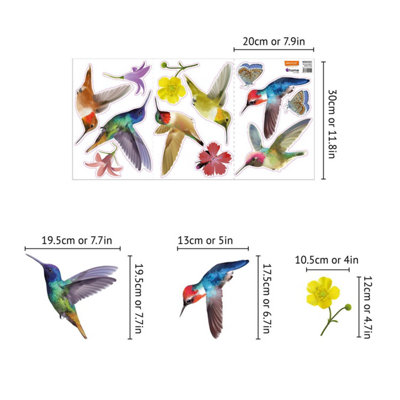 Walplus Big Hummingbirds Double-Sided Window Clings - 12Pcs Bird Window ...