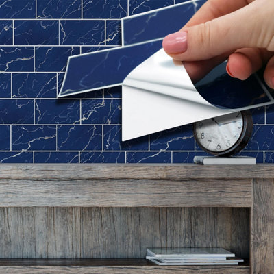 Walplus Blue Marble Metro Flat Peel and Stick Wall 2D Tiles Sticker ...