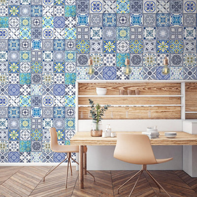 Walplus Blue Vintage Azulejo Combo Mix Tile Stickers | DIY at B&Q