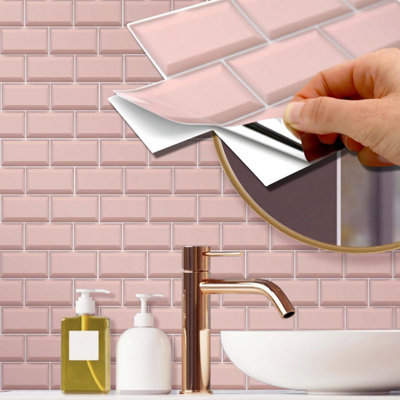 Walplus Blush Pink Subway Brick Tile Stickers 2D Multipack 36Pcs | DIY ...