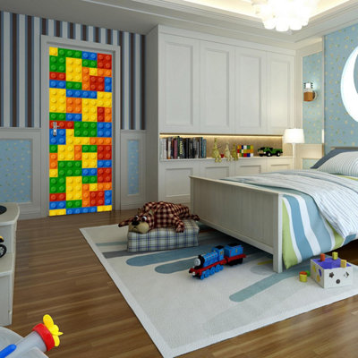 Walplus Building Blocks Door Mural Self-Adhesive Decoration Decals ...