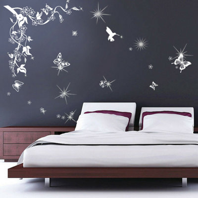 Walplus Butterflies Vine Swarovski Wall Stickers Decal Art Home Room ...