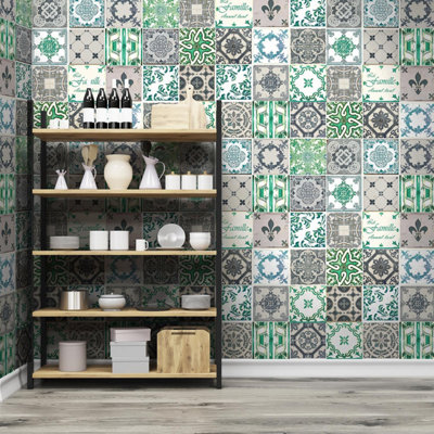 Walplus Cloud Grey Azulejo Combo Mix Tile Stickers | DIY at B&Q