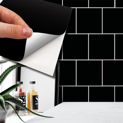 Walplus Colour Block Black Metallic Tile Stickers Multipack 72Pcs | DIY ...