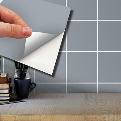 Walplus Colour Block Grey Metallic Tile Stickers Multipack 72Pcs | DIY ...