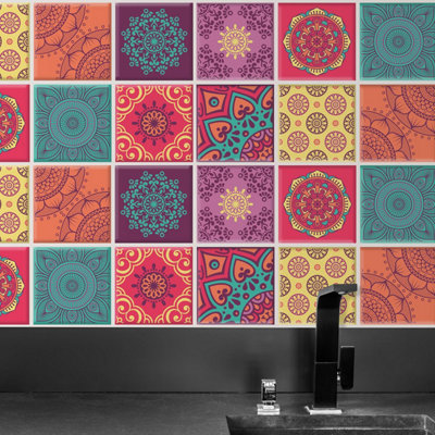 Walplus Colourful Mandala Spanish 3D Peel and Stick Wall Tiles Sticker ...