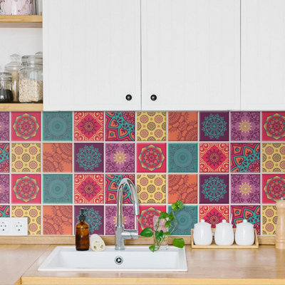 Walplus Colourful Mandala Spanish 3D Peel and Stick Wall Tiles Sticker ...
