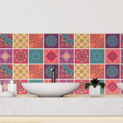 Walplus Colourful Mandala Spanish 3D Peel and Stick Wall Tiles Sticker ...