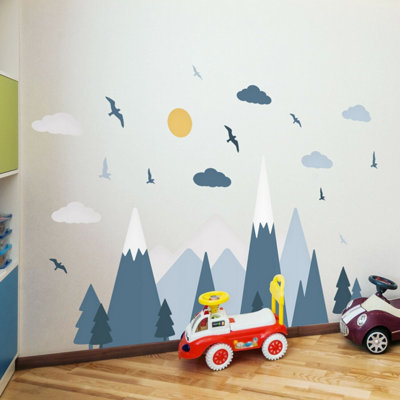 Walplus Combo Kids - Blue Mountains Landscape Wall Stickers 48pcs PVC