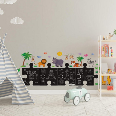 Walplus Combo Kids - Chalkboard Puzzle With Jungle Animals Wall Sticker ...