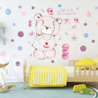 Walplus Combo Kids - Macaron Bear with Pastel Dots Wall Sticker PVC ...