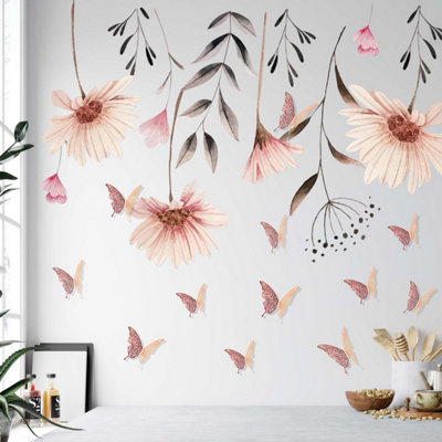 Walplus Combo Kids Wall Sticker Delicate Flowers With Rose Gold Floral ...