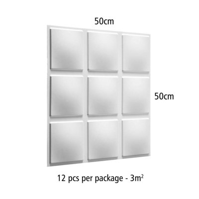 Walplus Cubes Design 3D Wall Panels - 12 White Panels (50x50cm) - Peel ...