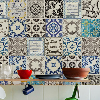 Walplus Earth Vintage Azulejo Combo Mix Tile Stickers | DIY at B&Q