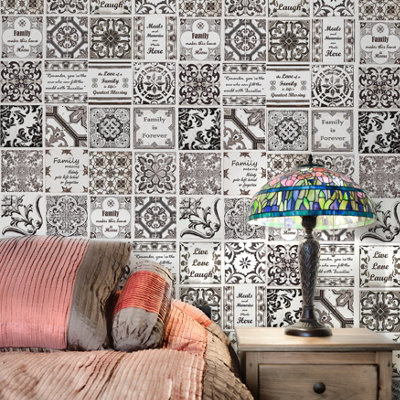 Walplus English Quote Retro Brown Peel and Stick Wall Tiles Stickers ...