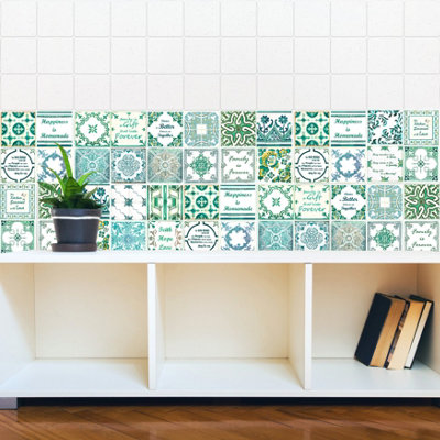 Walplus English Quote Vintage Green Peel and Stick Wall Tiles Stickers ...