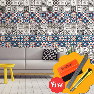 Walplus English Retro Combo Mix Tile Stickers