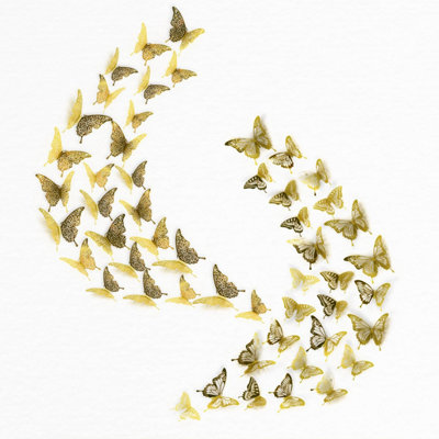 Walplus Floral and Realistic 3D Butterflies Mix - Gold PVC | DIY at B&Q