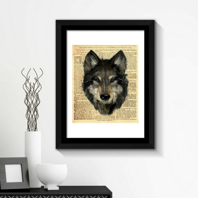 Walplus Framed Art 2in1 Wolf Newspaper Animal Poster