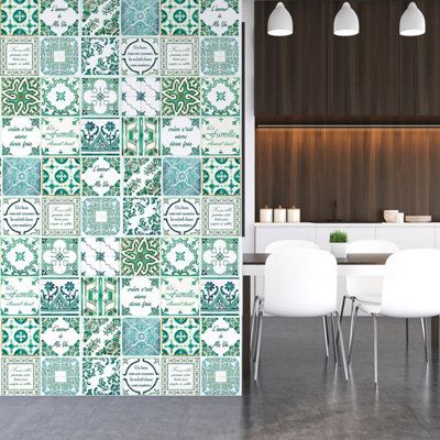 Walplus French Quote Classic Green Tile Stickers PVC | DIY at B&Q
