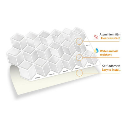 Walplus Grey Stone Hexacube Tile Stickers 2D Multipack 60Pcs