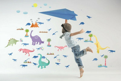 Walplus Happy Dinosaur Wall Stickers - Dinosaur Stickers for Children ...