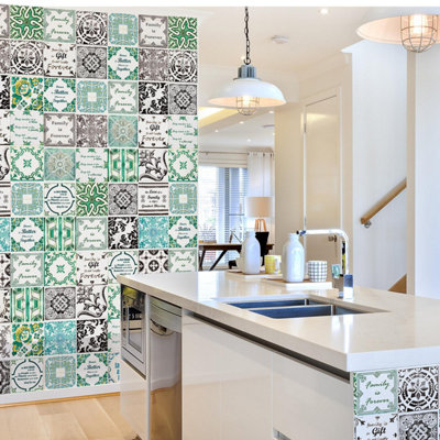 Walplus IndiaGreen Azulejo Combo Mix Tile Stickers | DIY at B&Q