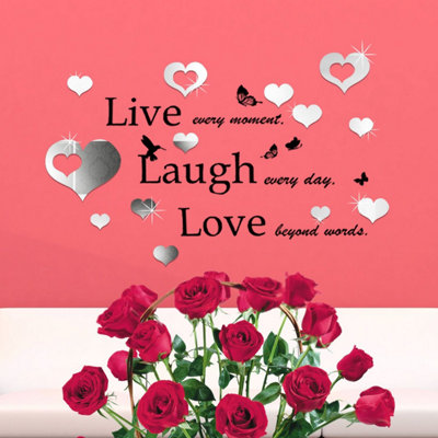Walplus Live Laugh Love and Romantic Hearts Mirror Sticker | DIY at B&Q