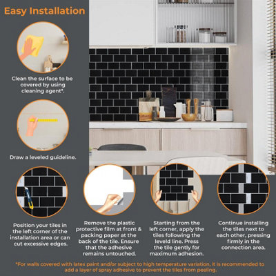 Walplus London Metro Classic Brick Pure Black Glossy 3D Tile 30.5 x 30 ...