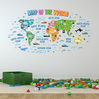 Walplus Map Of The World Kids Sticker PVC Blue