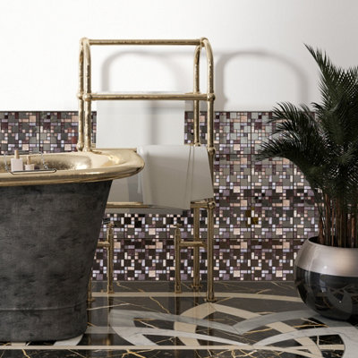 Walplus Metallic Brown Stone Mosaic Peel and Stick Wall Tiles Stickers ...