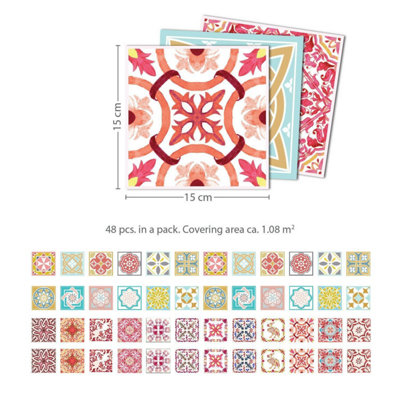 Walplus Moroccan Red & Malia Colorful Peel and Stick Wall Tiles ...