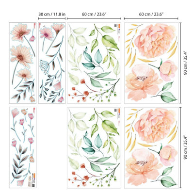 Walplus Pastel Watercolour Flowers Wall Stickers Mural Decal Room Decor