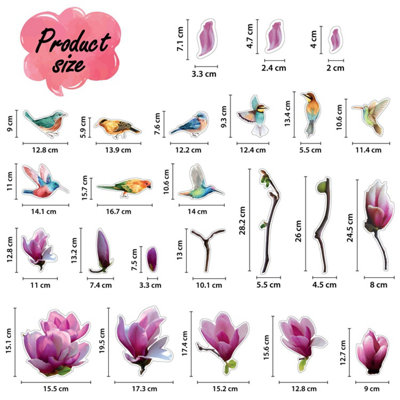 Walplus Pink Magnolia Flowers with Birds Spring Window Clings Double ...