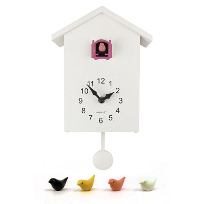 Walplus Pink Window Cuckoo Clock with Four Working Bird and Pendulum ...