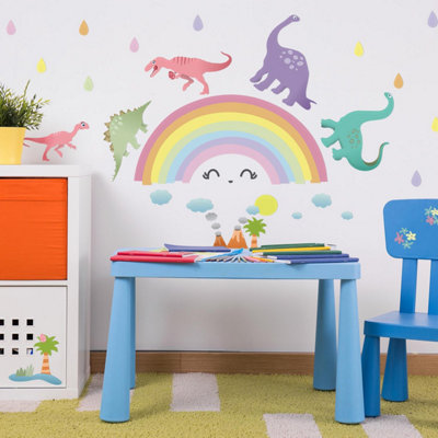 Walplus Rainbow Happy Dinosaurs Wall Stickers - Dinosaur Stickers for ...