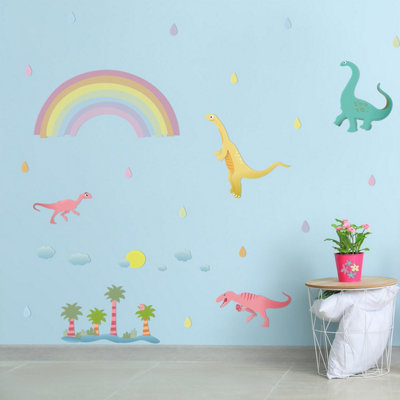 WALPLUS RAINBOW HAPPY DINOSAURS WALL STICKERS - DINOSAUR STICKERS FOR ...