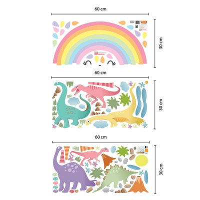 Walplus Rainbow Happy Dinosaurs Wall Stickers - Dinosaur Stickers for ...
