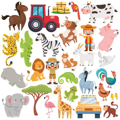 Walplus Safari And Farm Animal Kingdom Window Clings - 28 Pieces, Kids ...