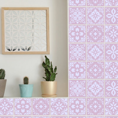 Walplus Sevilla Ligh Pink Spanish Peel and Stick Wall Tiles Stickers ...