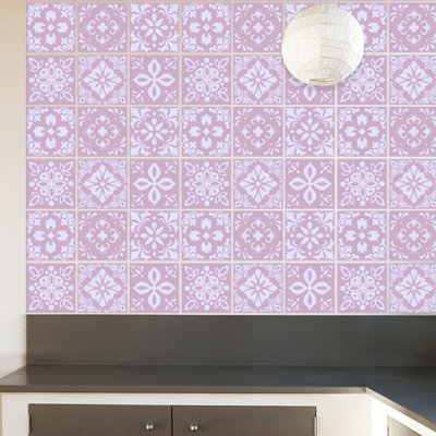 Walplus Sevilla Ligh Pink Spanish Peel and Stick Wall Tiles Stickers ...