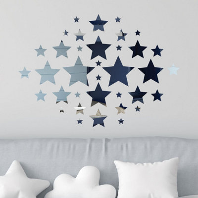 Walplus Silver Stars Stick-On Mirrors - 102pcs Star Mirror Stickers ...