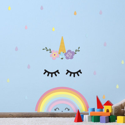 Walplus Sleeping Unicorn And Rainbow Kids Sticker PVC Multicoloured | DIY at B&Q