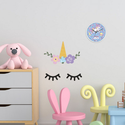Walplus Sleeping Unicorn Clock Kids Sticker PVC Multicoloured | DIY at B&Q